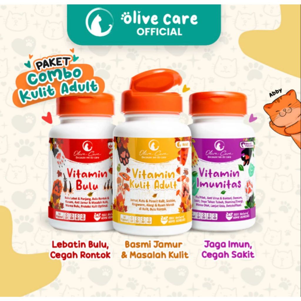 Jual Olive Care Vitamin Kucing Paket Combo MASALAH KULIT KOMPLIT DEWASA ...