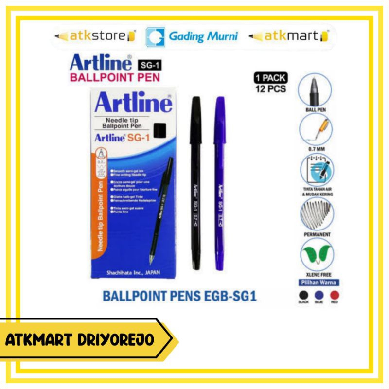 Jual (12 PCS) ARTLINE SG-1 BALLPOINT HITAM, BIRU, MERAH - BULPEN ...