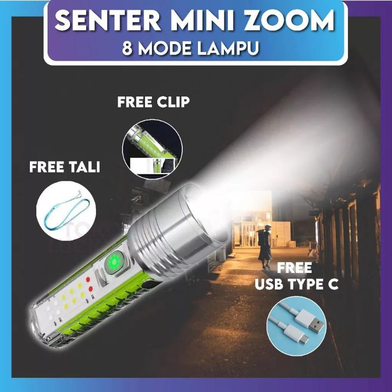 Jual Senter Viral Super Terang Flashlight 8 Mode 520A Zoomable Recharger 8 Mode Warna 30W ...