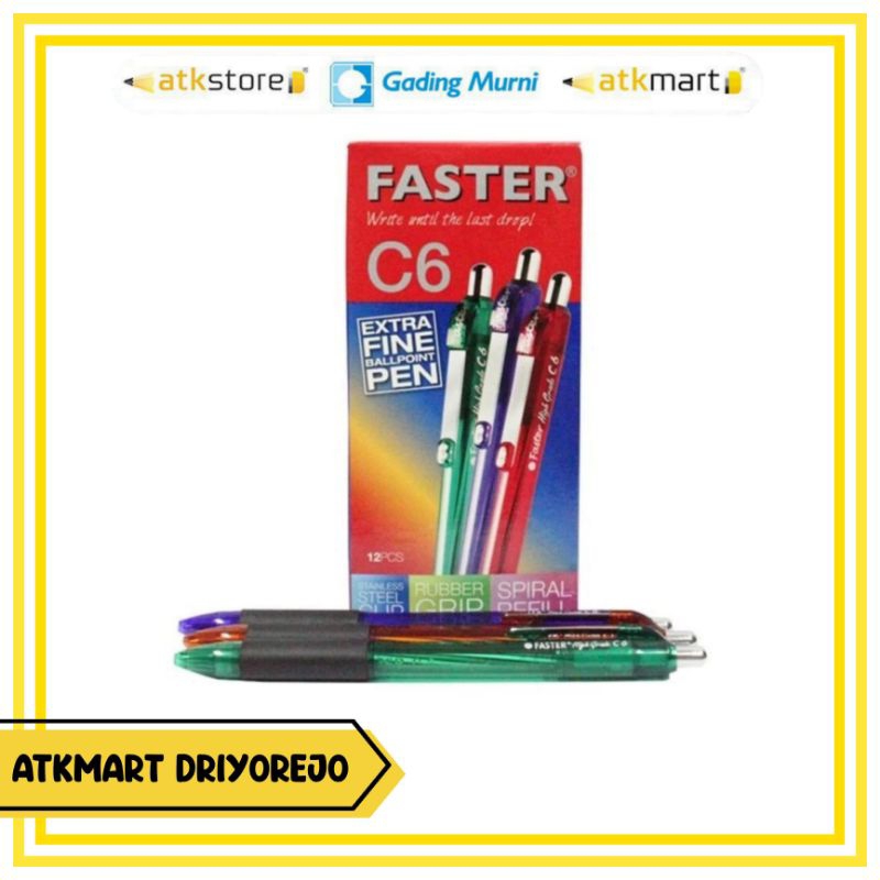 Jual (1 PACK) PULPEN FASTER C-6 ISI 12 PCS BOLPOIN CETEKAN TINTA HITAM ...