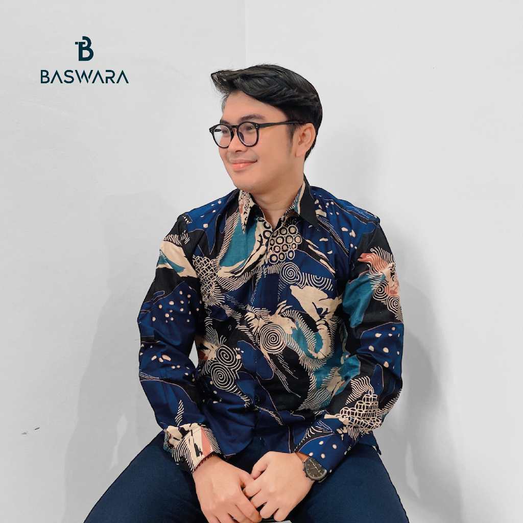 Jual Baswara Kemeja Batik Lengan Panjang Biru Dongker A68 | Shopee ...