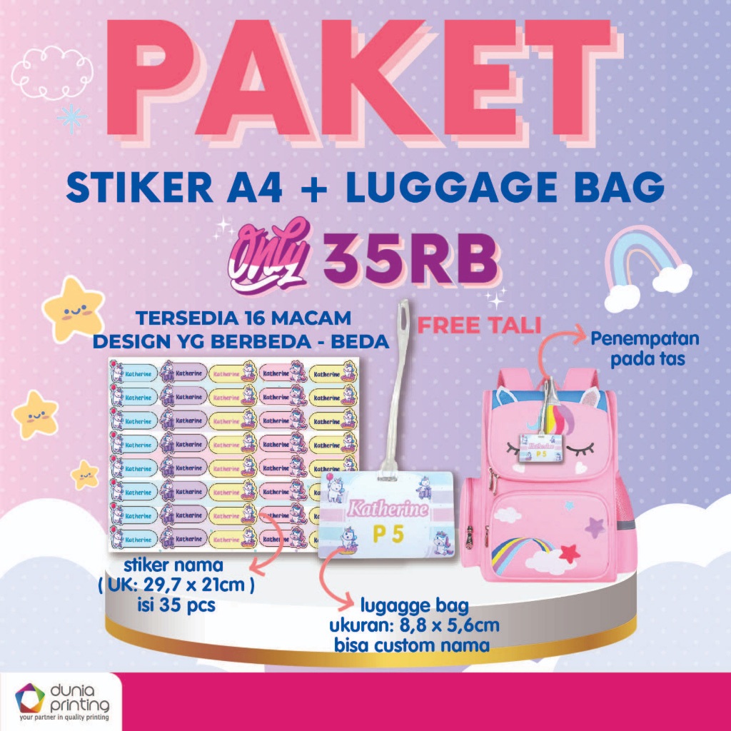 Jual Paket Stiker Nama dan Bag Tag / Gantungan tas anak / Luggage tag ...