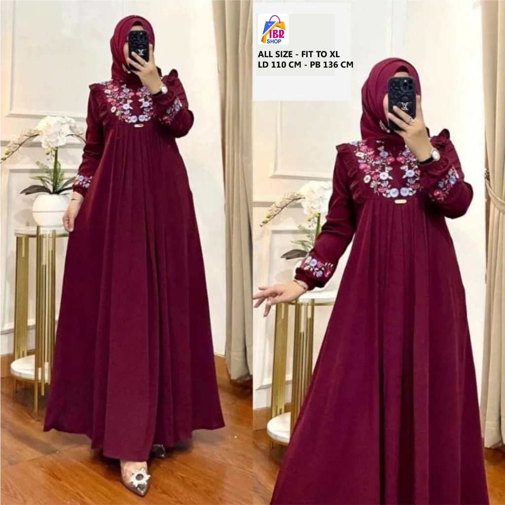 Jual Gamis Bordir Timbul Motif Bunga Bahan Cringkle Airflow / Gamis ...