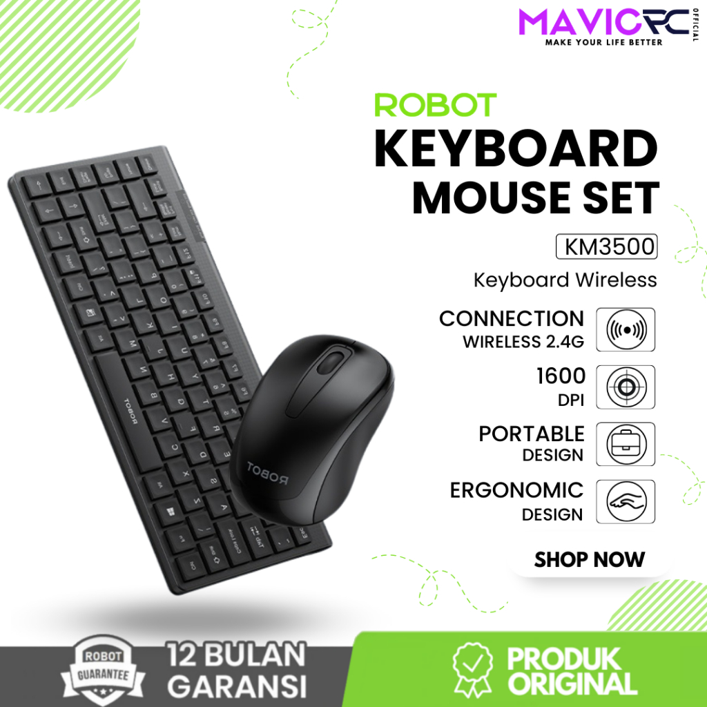 Jual ROBOT KM3500 Keyboard Mouse Wireless Combo Set Kit Ultra Thin ...