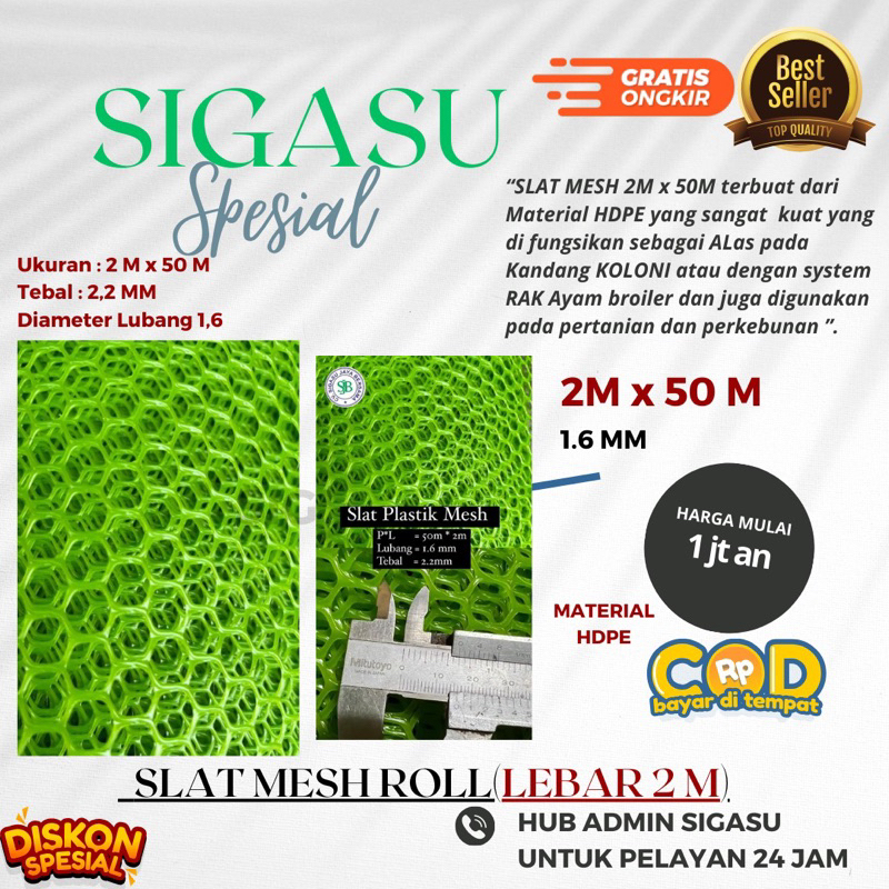 Jual JARING PLASTIK HDPE bentuk lubang segi6 / Slat plastik mesh hijau ukuran 2m * 50m (diamater ...