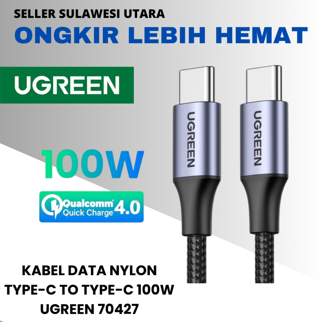 Jual KABEL DATA TYPE-C TO TYPE-C 100W NYLON UGREEN 70427 100CM 20V/5A ...