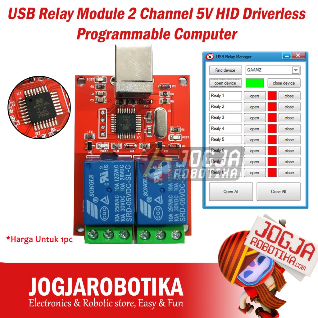 Jual USB Relay Module 2 Channel 5V USB HID Driverless Programmable ...