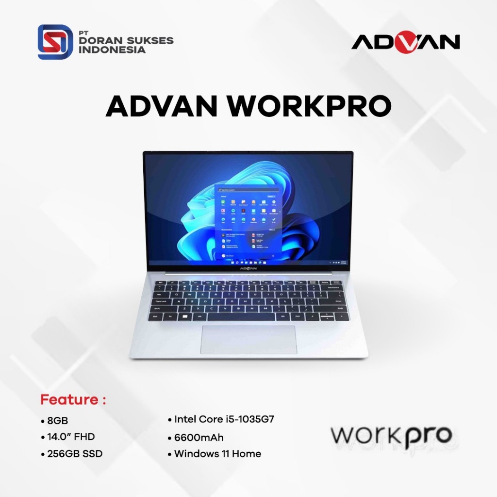 Jual ADVAN Notebook Laptop Workpro Intel I5 14'' FHD IPS 8GB 256GB Win ...