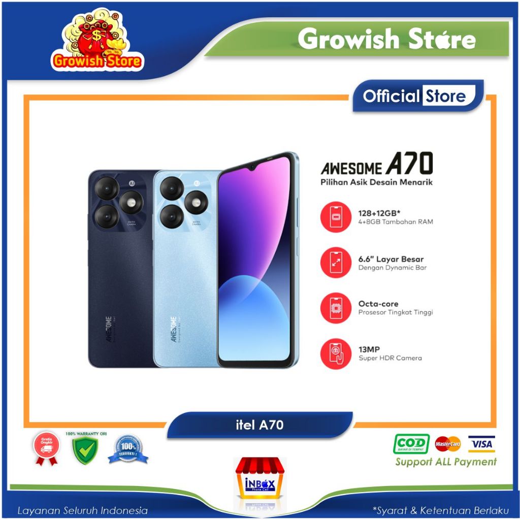 Jual itel A70 ROM 128/256GB - 13MP Super HDR Camera - Big Screen with ...
