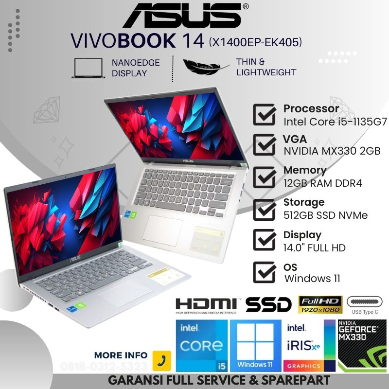 Jual ASUS X1400EP-EK405 CORE i5-1135G7 RAM 12GB 512NVME+OPTANE32 NVIDIA MX330 14.0"FHD | Shopee ...