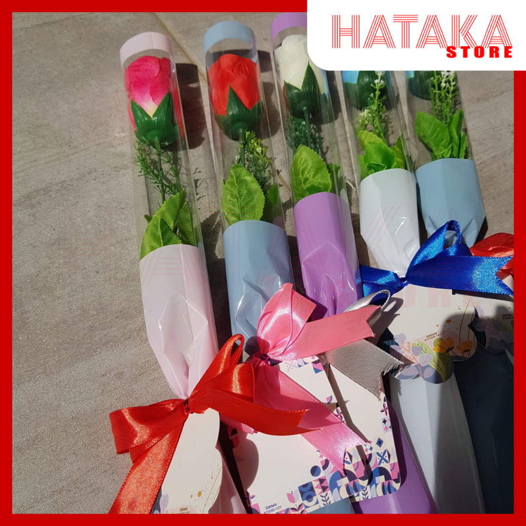 Jual Buket Bunga Mawar Single Bouquet Artificial Free Kartu Ucapan Mika ...