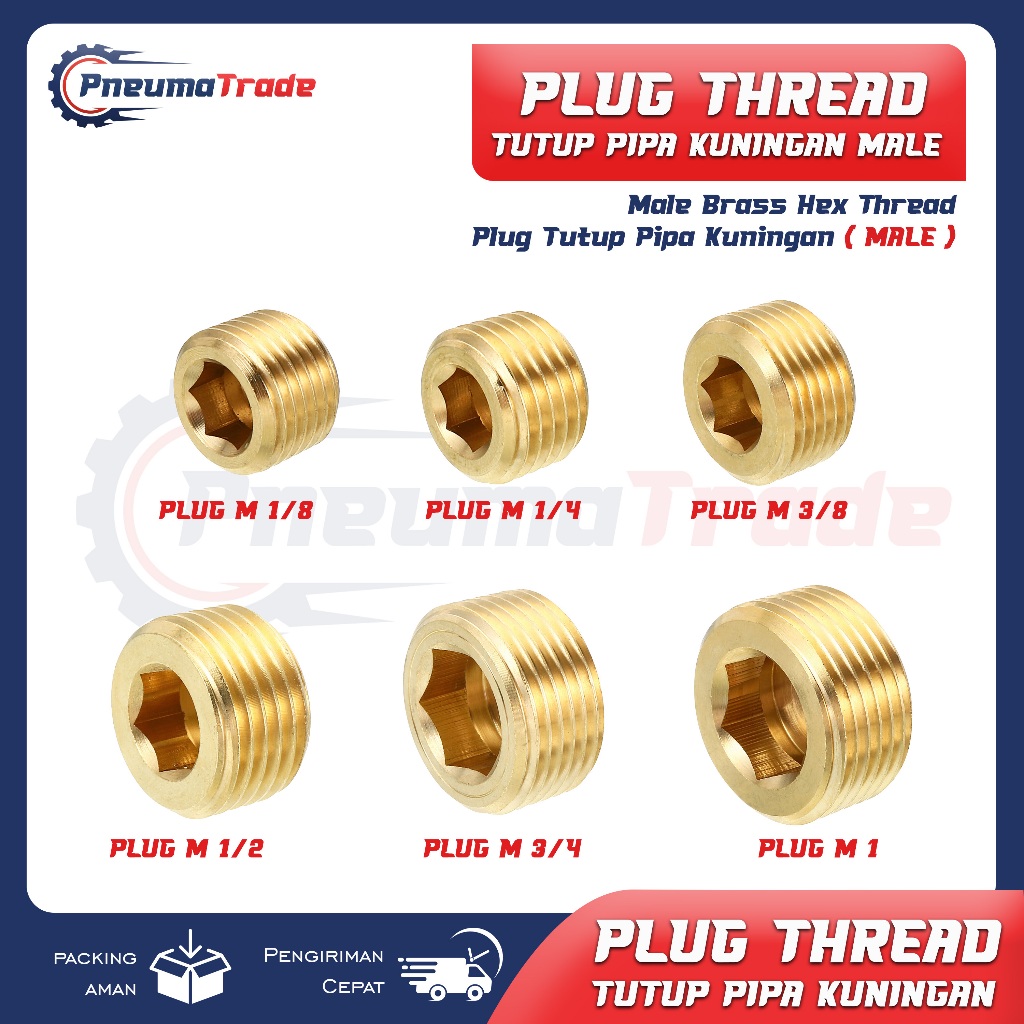 Jual Plug Thread Male / Tutup Pipa Kuningan Drat Luar 1' 1/2' 1/4' 1/8 ...