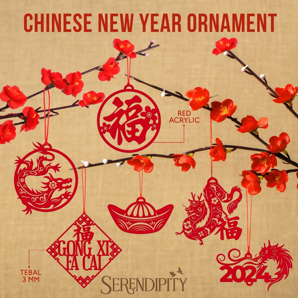 Jual Chinese New Year red Acrylic Ornament Year of Dragon | Hiasan ...