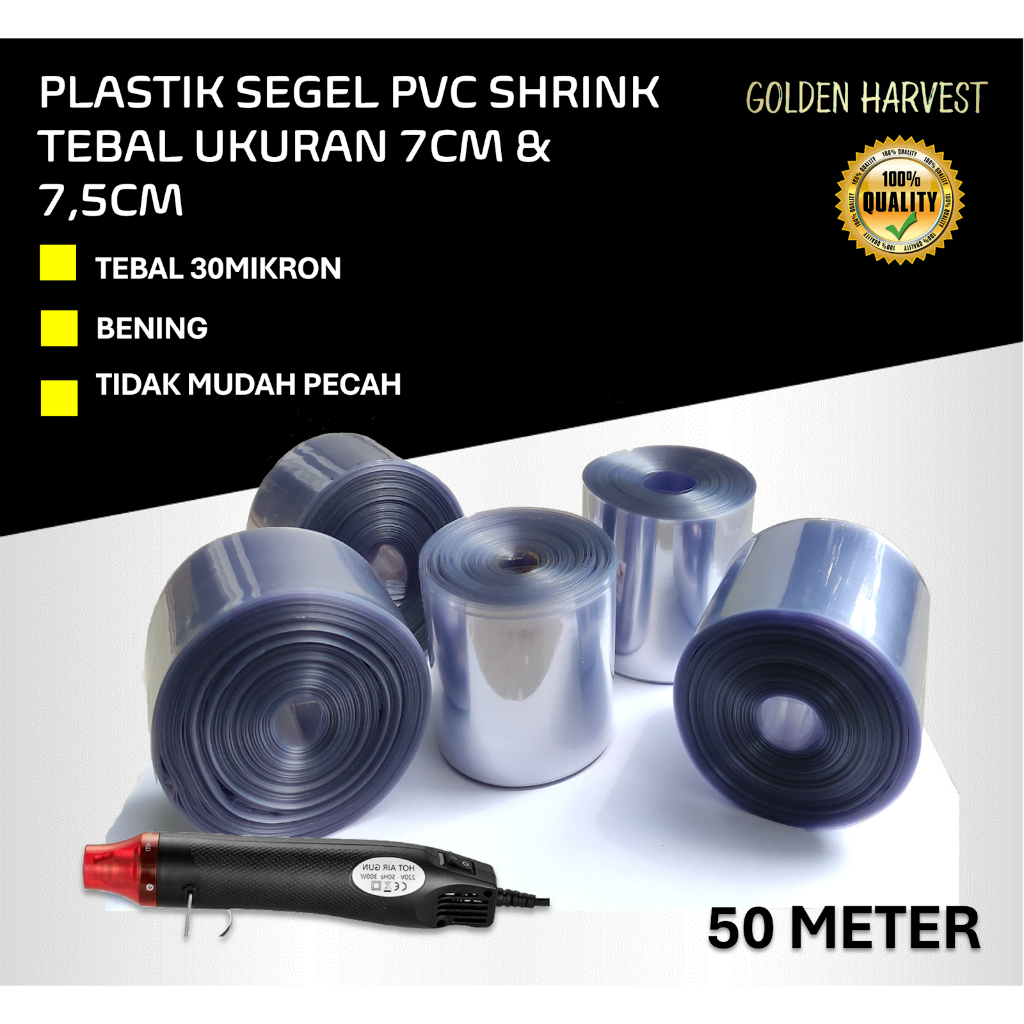 Jual plastik segel pvc shrink 7 cm 7.5 cm 50 meter | Shopee Indonesia
