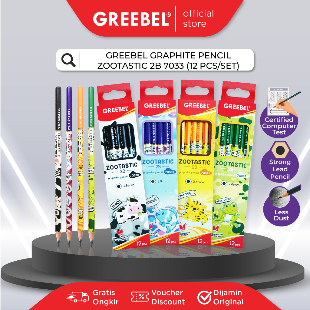 Jual Pensil 2B Greebel Zootastic Graphite Pencil 7033 1 Lusin (12 Pcs ...