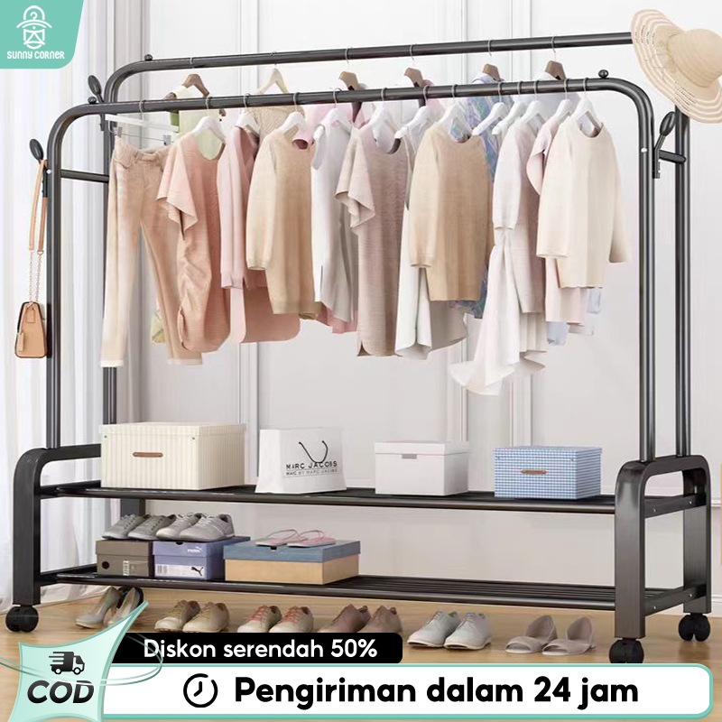 Jual Rak Baju Gantungan Baju Besi Stand Hanger Gawang Serbaguna Putih ...