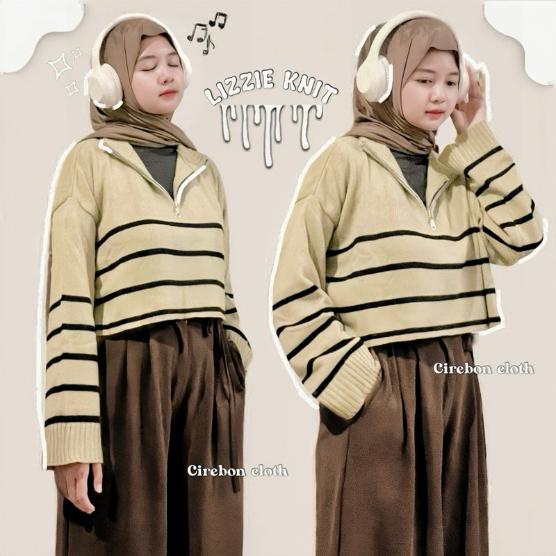 Jual Cirebon Cloth - Lizzie Knit Top Crop / Sweater Zipper / Sweater Rajut Crop Korean Style ...
