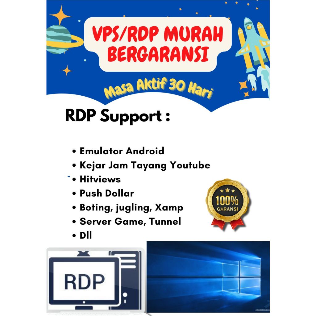 Jual RDP Bulanan Full Administrator, Full Akses & Full Garansi 30 Hari Masa Aktif 30 Hari ...