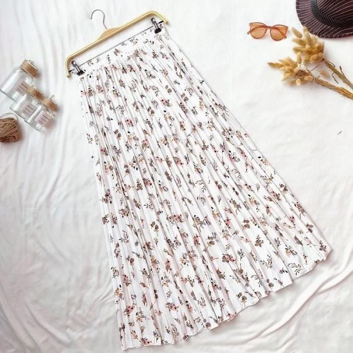 Jual Rok Plisket Hyget Super Premium/Rok Plisket Wanita/Rok Panjang Muslim/Rok Mayung PUTIH ...