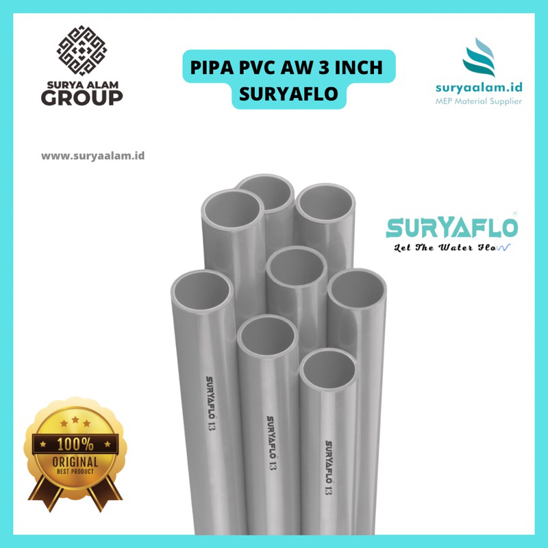 Jual PIPA PVC AW 3" SURYAFLO | STANDART | 3,6 METER | PIPA TM | Shopee ...