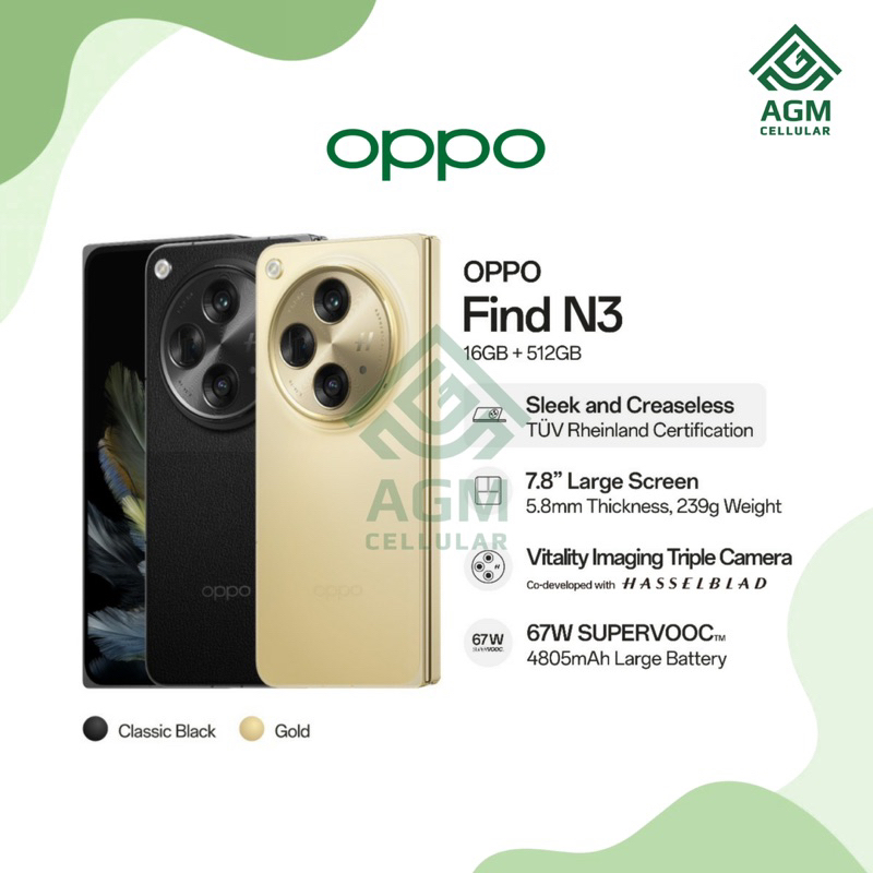 Jual HANDPHONE OPPO FIND N3 FOLD RAM 16GB/512GB (Classic Black & Gold ...