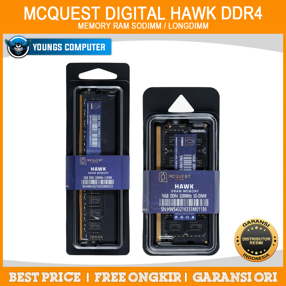 Jual RAM McQuest Digital Hawk DDR4 4GB 8GB 16GB 2666MHz 3200Mhz Sodimm / Longdimm | Shopee Indonesia