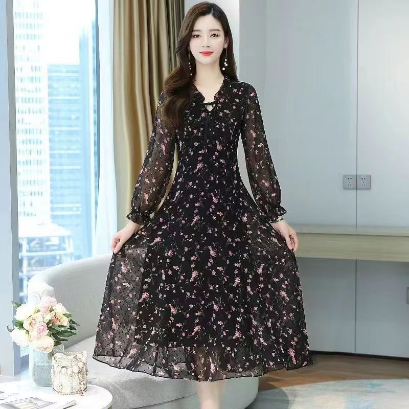 Jual baru gaun panjang sifon floral bottoming gaya Korea/korea dress ...