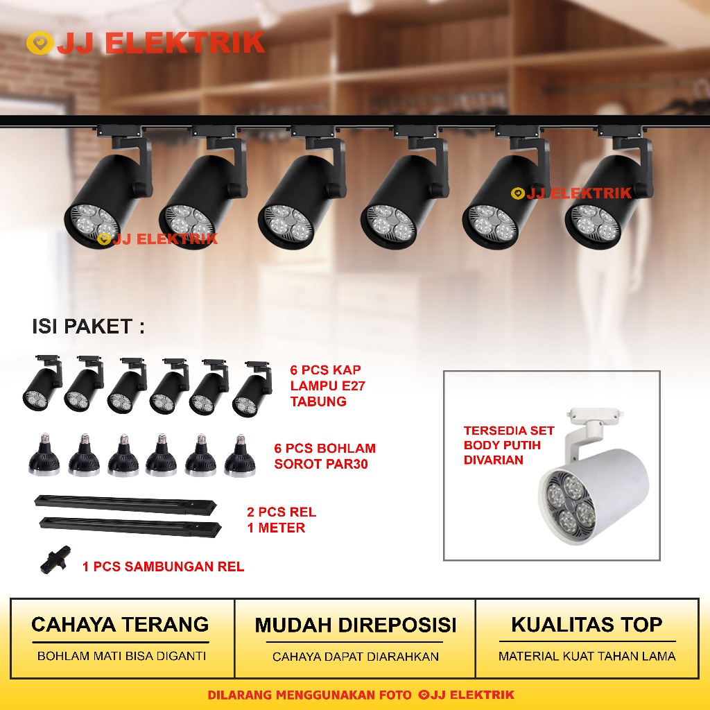 Jual Paket 6 Lampu Sorot Rel 2M 35W 45W Spotlight Tracklight LED - Bisa Ganti Bohlam Dekorasi ...