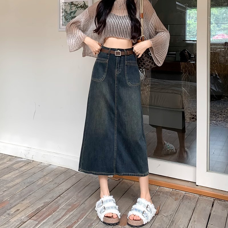 Jual Emily Rok-Korean Jeans Rok New Wanita Highwaist Fashion Midi Denim ...