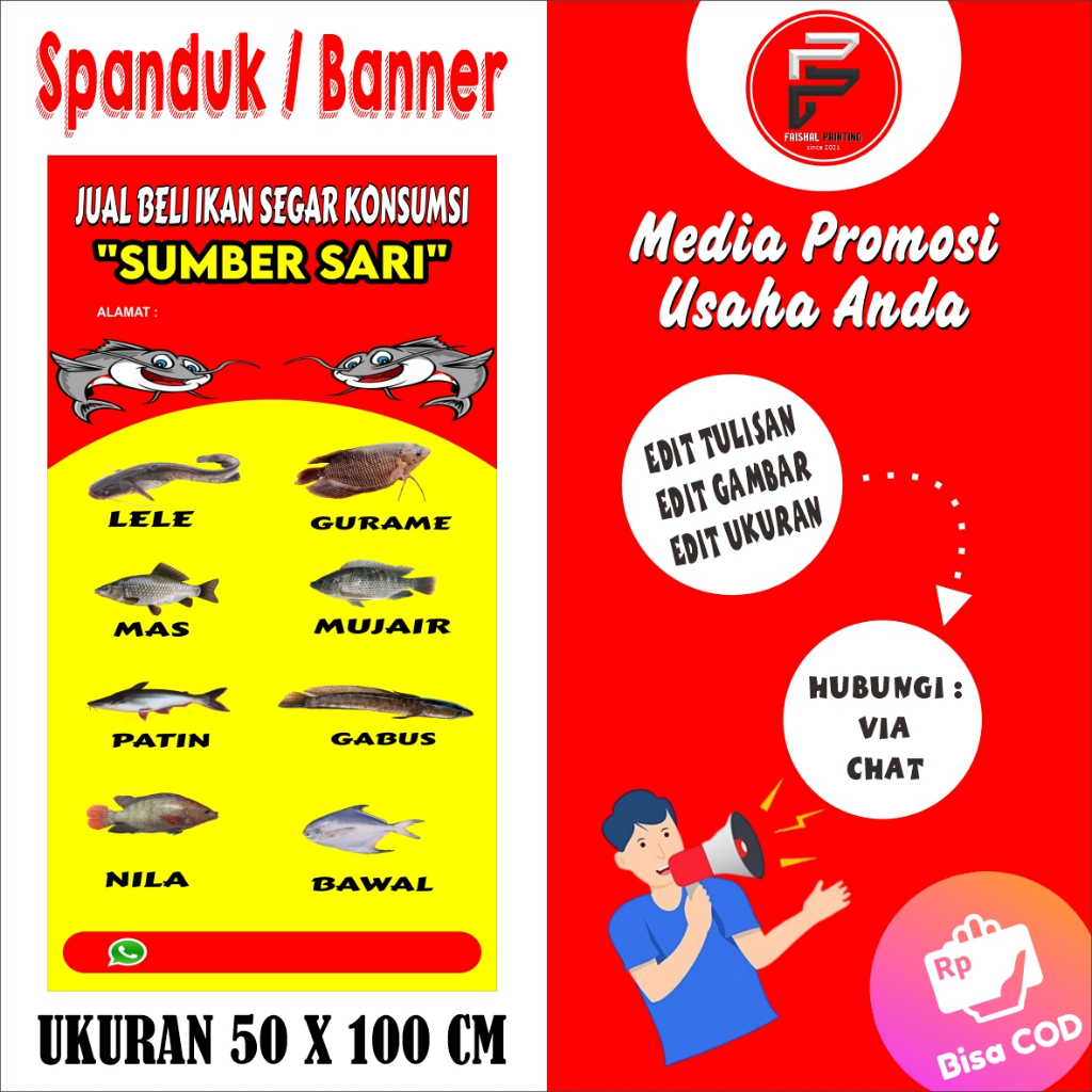 Jual Spanduk Jual Ikan Segar / Banner Jual Ikan / Spanduk Ukuran 50 x ...