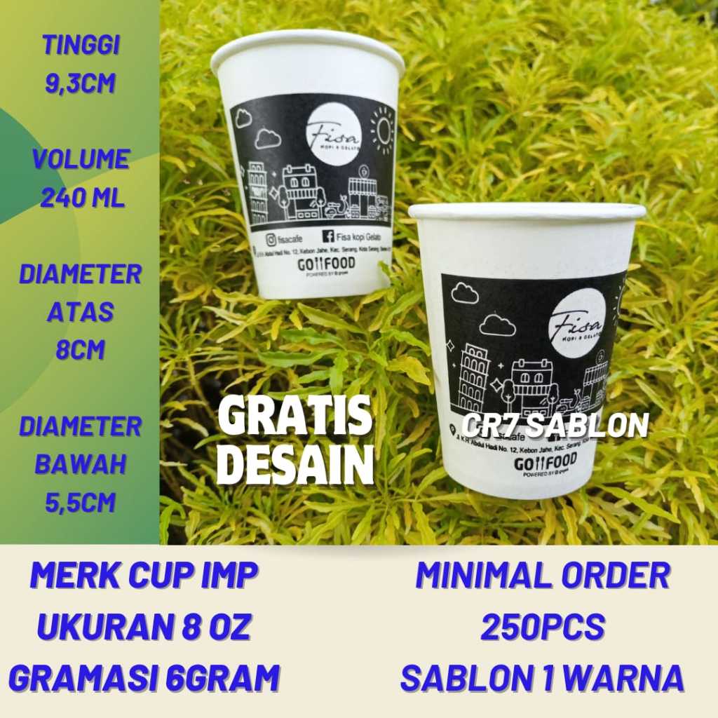 Jual Sablon paper cup gelas kertas 8oz minimal order 250 Free Desain | Shopee Indonesia
