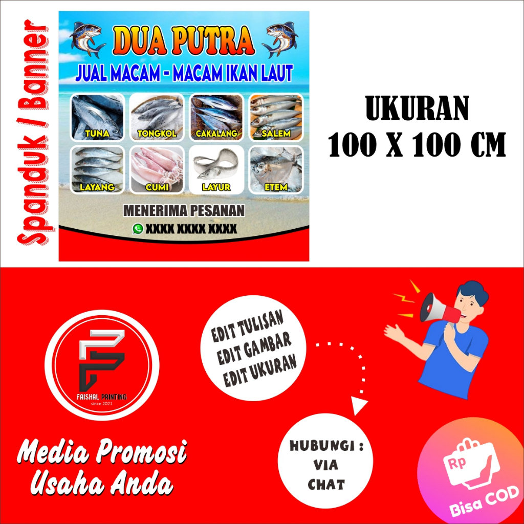 Jual Spanduk Jual Ikan laut / Banner Jual Ikan / Spanduk Ukuran 1 x 1 m ...