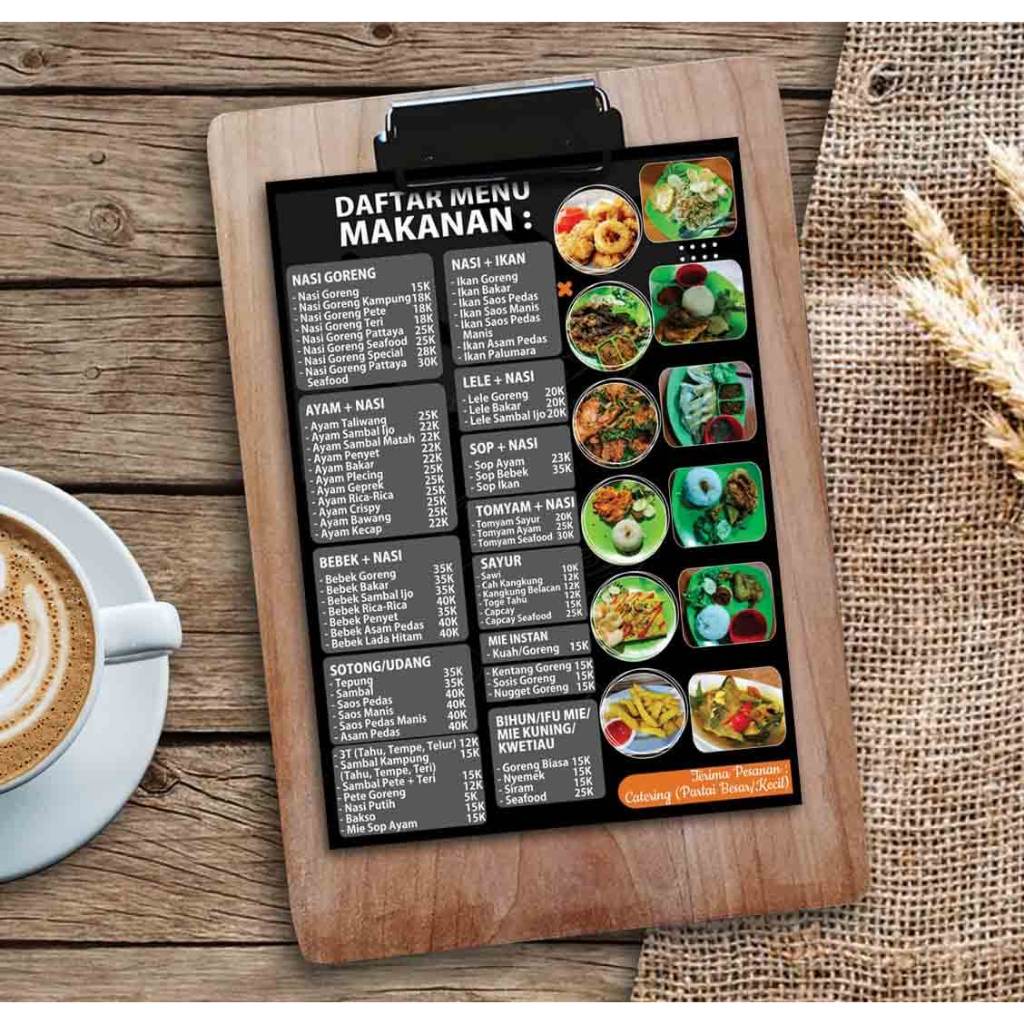 Jual Cetak Daftar Menu Custom / Menu Resto / Menu Makanan Ukuran A3 ...