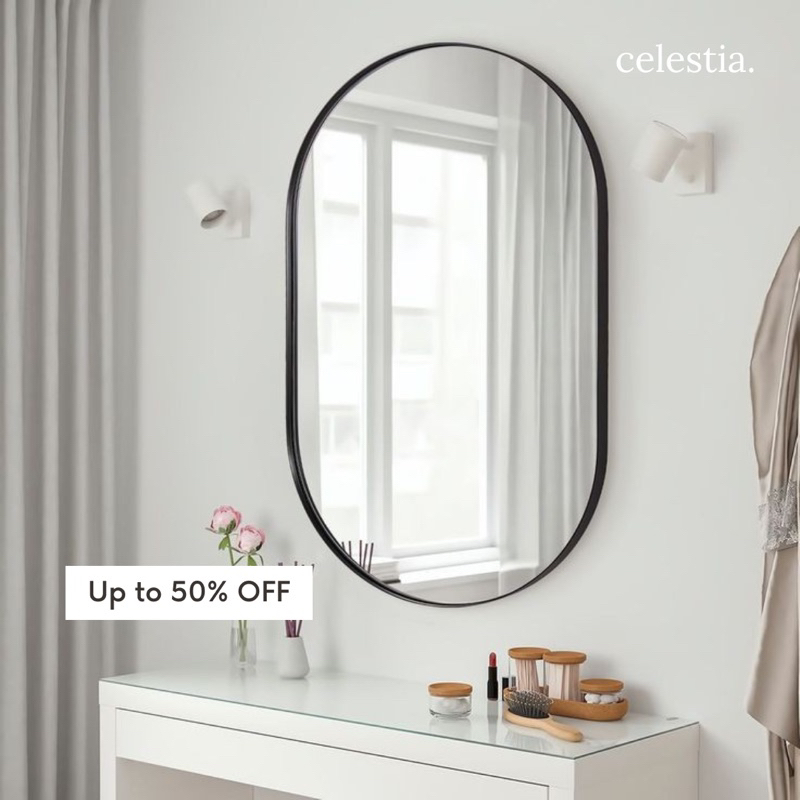 Jual Cermin Dinding Oval Gantung Frame Kapsul Asthetic List Hitam Putih ...