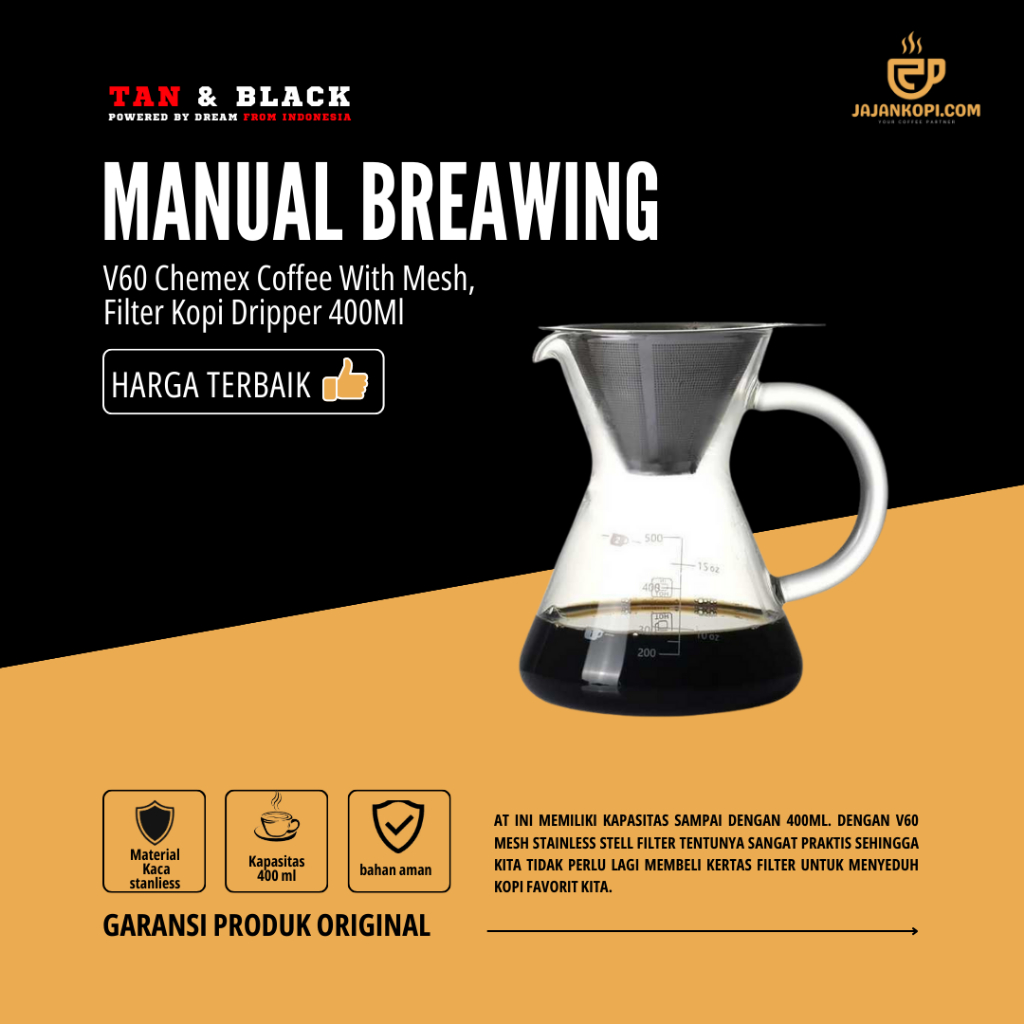 Jual Chemex Coffee with Mesh V60, Filter Kopi Dripper 400ml | Shopee ...