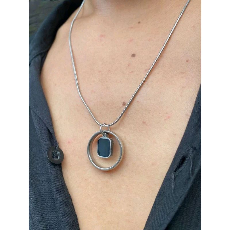 Jual kalung Pria Wanita Model Liontin Black Kombinasi Cincin Bulat ...