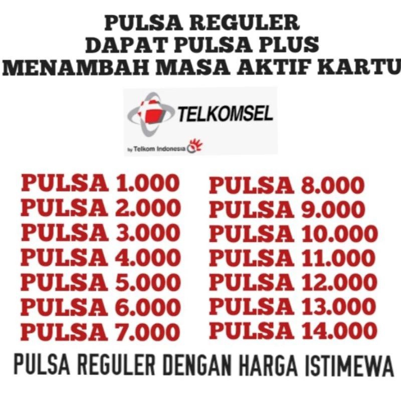 Jual Pulsa Telkomsel murah nominal kecil 2k, 3k, 4k, 5k, 6k, 7k, 8k, 9k, 10k dst. menambah masa ...
