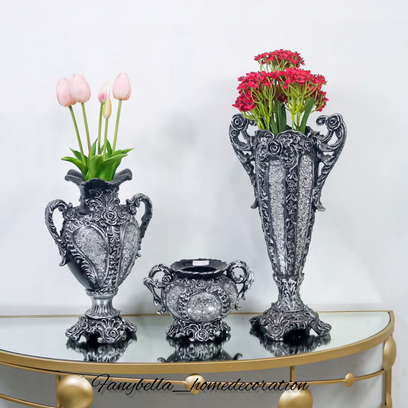 Jual Vas Bunga Keramik Klasik Antik Guci Abu Abu Retro Porselen ...