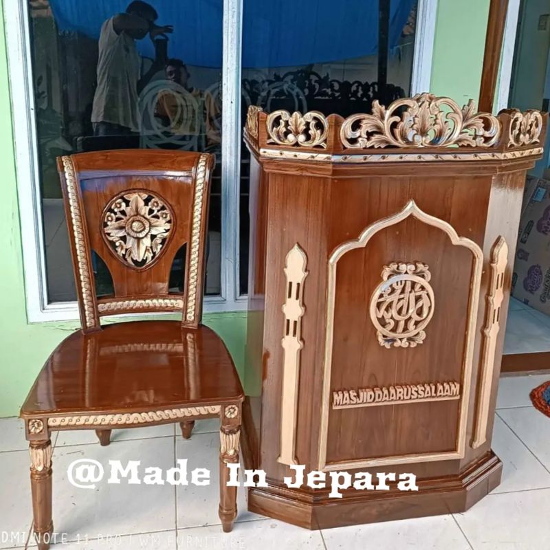 Jual Mimbar Masjid Atau Mushola Kayu Jati Plus Kursi Murah | Shopee ...
