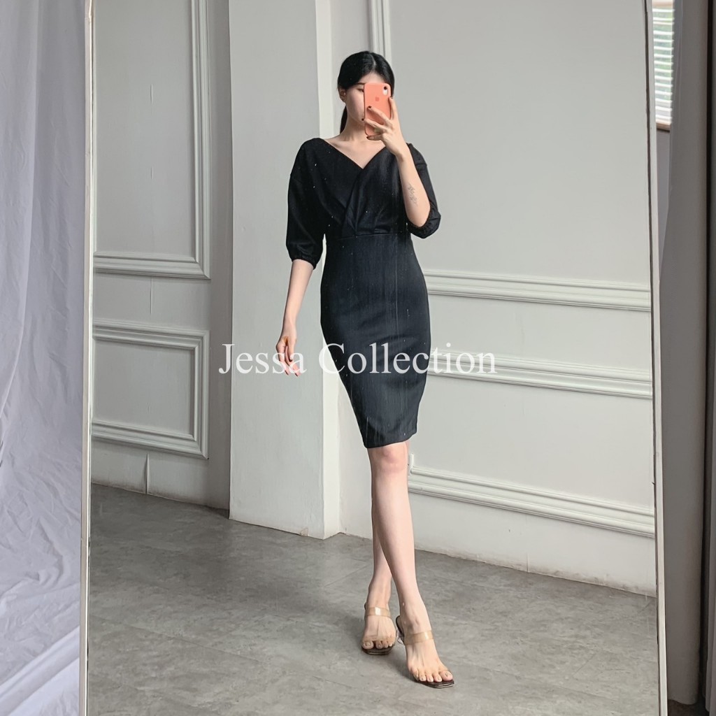 Jual Dress Scuba Felicity FG Gaun Midi Wanita Pesta Bodycone Motif ...