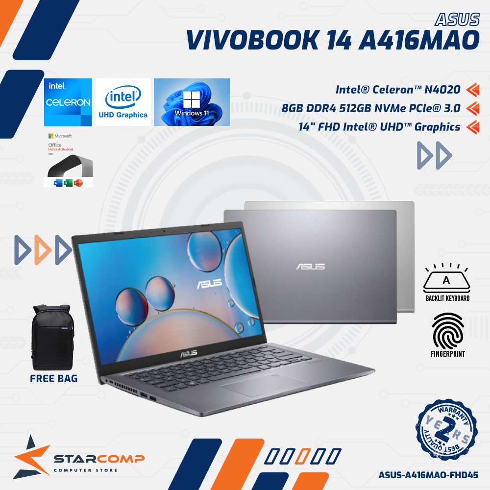 Jual ASUS Vivobook 14 A416MAO Celeron N4020 8GB 512GB SSD 14" FHD W11 ...