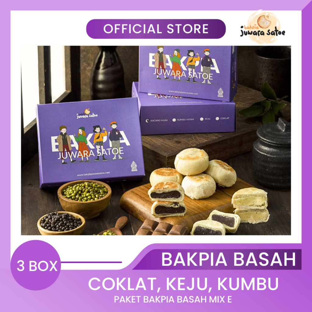 Jual BAKPIA JUWARA SATOE [ 3 Box ] Paket Bakpia Basah Mix E (Coklat ...