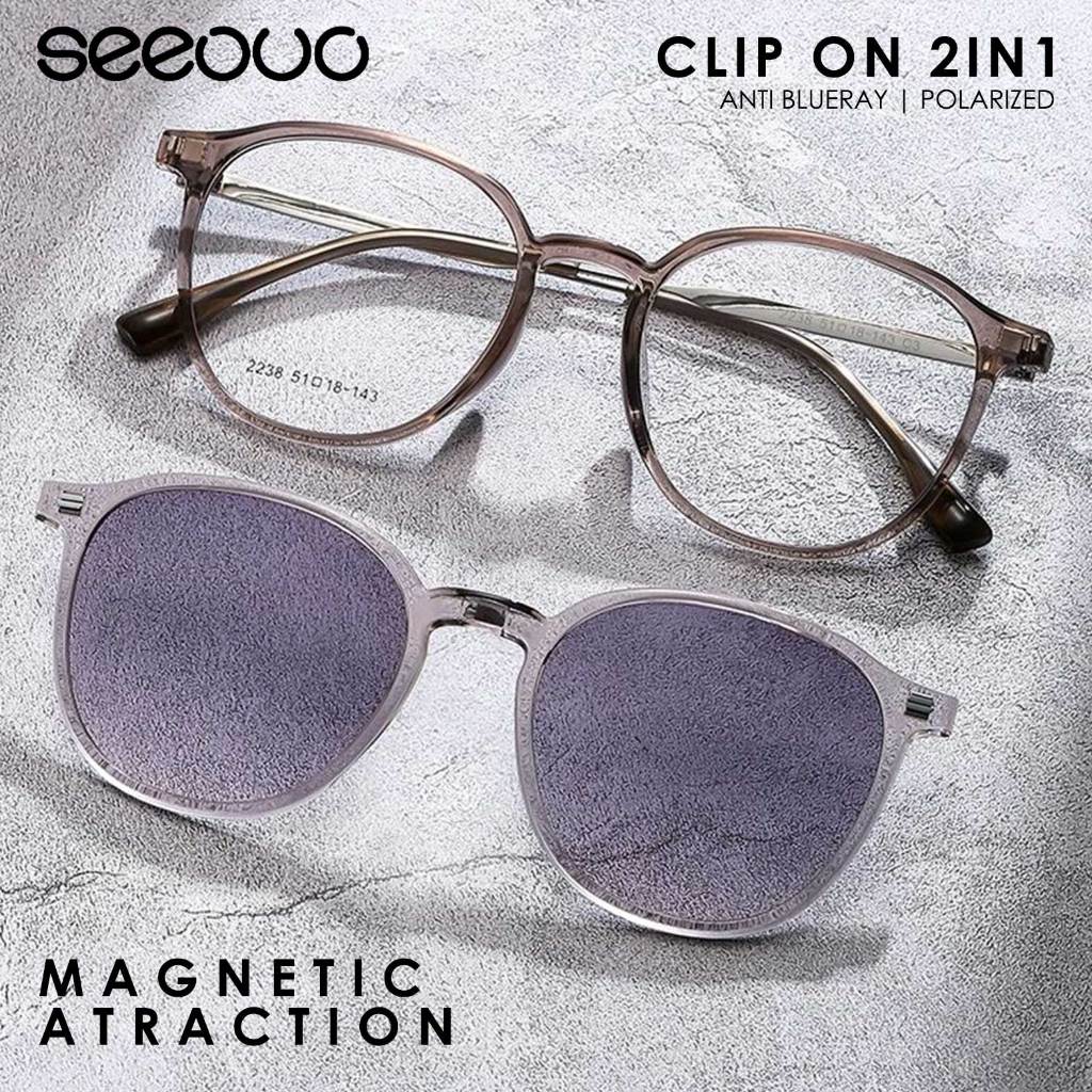 Jual Seeouo Kacamata Clip On 2in1 Antiradiasi Blueray Clip Polarized Lens Model Oval Stylish ...