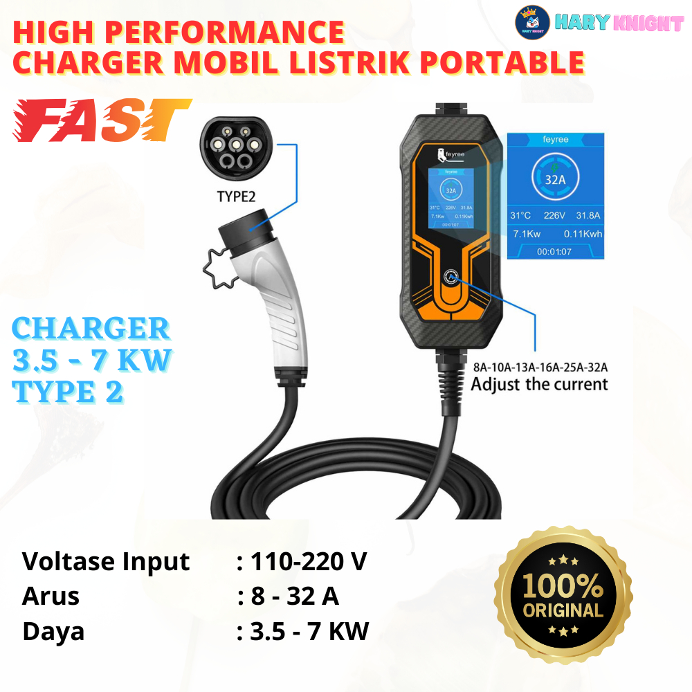 Jual Smart Charger Mobil Listrik Portable 3,5KW - 7KW TYPE 2 Fast EV ...
