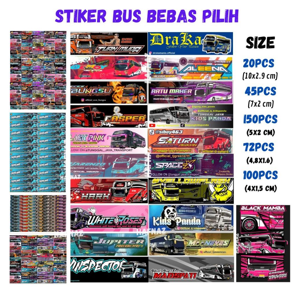 Jual Stiker Bus Terbaru 100 Lembar Campur Mengkilap Kertas Glossy Anti ...