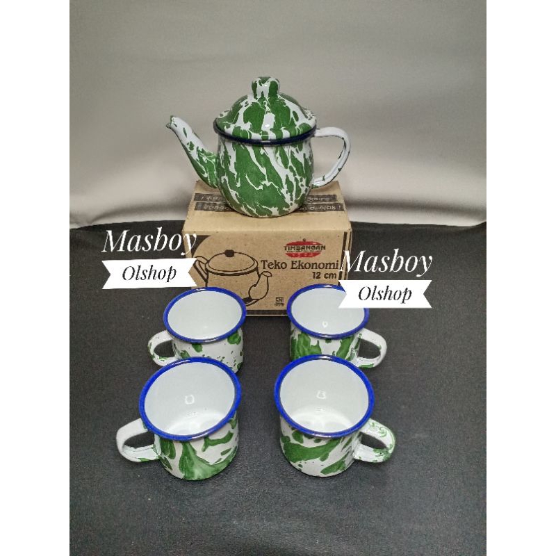 Jual 1 Set Teko Enamel Burik Blirik+Mug 7 cm / Barang Jadul Antik ...