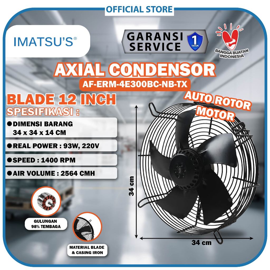 Jual Axial Fan 12" Inch 220V 1400RPM Fan Condensor Chiller Kipas ...