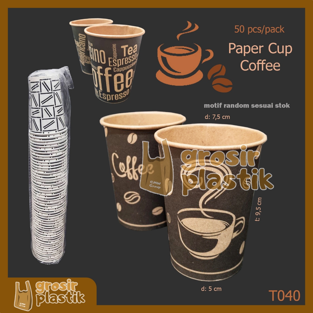 Jual T040 Paper Cup isi 50 pcs 8 oz 240ml Gelas Kertas Kopi Tahan Panas - Grosir Plastik ...