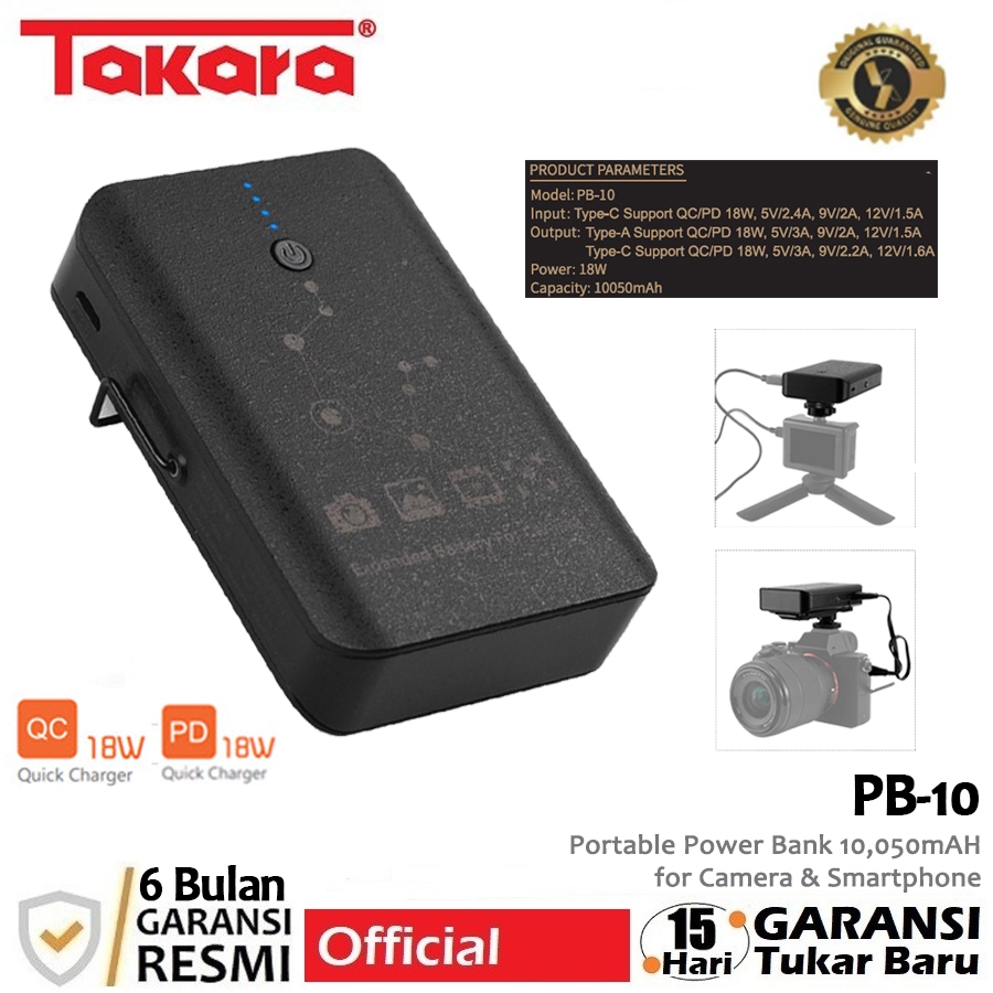 Jual Takara PB-10 Portable Powerbank 10.050mAh Power Bank for Camera & Smartphone | Shopee Indonesia