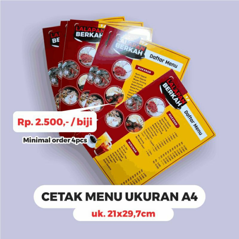 Jual CETAK MENU ATAU POSTER UKURAN A4 | Shopee Indonesia